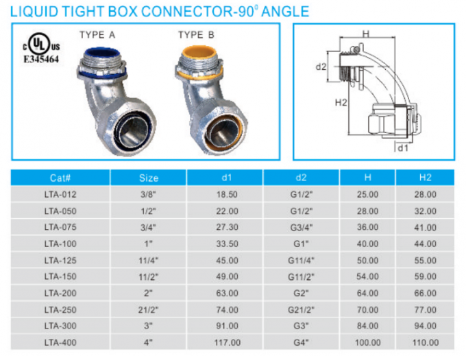 Liquid Tight Connecotr 90 Degree , Flexible Conduit And Fittings Liquid ...
