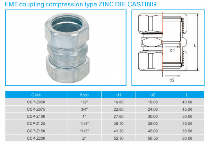 Zinc Die Casting EMT Conduit Accessories EMT Threaded Coupling Waterproof